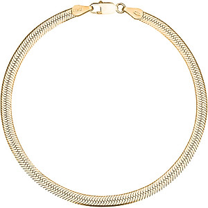 Savlano 18K Gold Plated 925 Sterling Silver Solid Italian Herringbone Magic Diamond Cut Link Chain Bracelet With Gift Box For Women & Men - Made in Italy (8, 4.5mm)