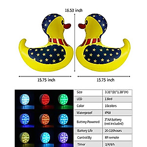 LOGUIDE Floating Pool Lights,16 Inch Colors Changing LED Inflatable Duck Float Lights Waterproof with 2 Pack Remote for Pond Pool Beach Garden Backyard, Decorative Night Light, Christmas Event Party