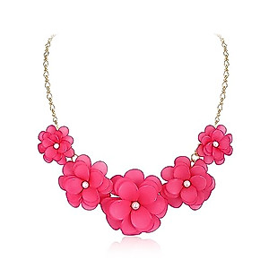 Flyonce Flower Collar Necklace, Floral Flower Statement Summer Beach Chokers Necklaces for Women Hot Pink