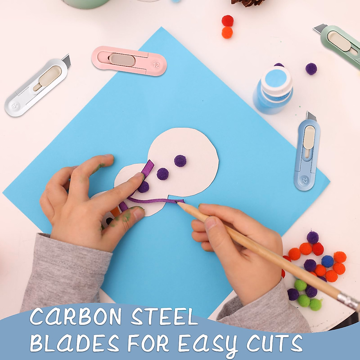 9Pcs Box Cutter, Box Cutter Retractable, mini box cutter, cute box cutter, Package Opener, Easy Slide Retractable Cute Box Cutter for Office, Home, Crafts, Hobby Use