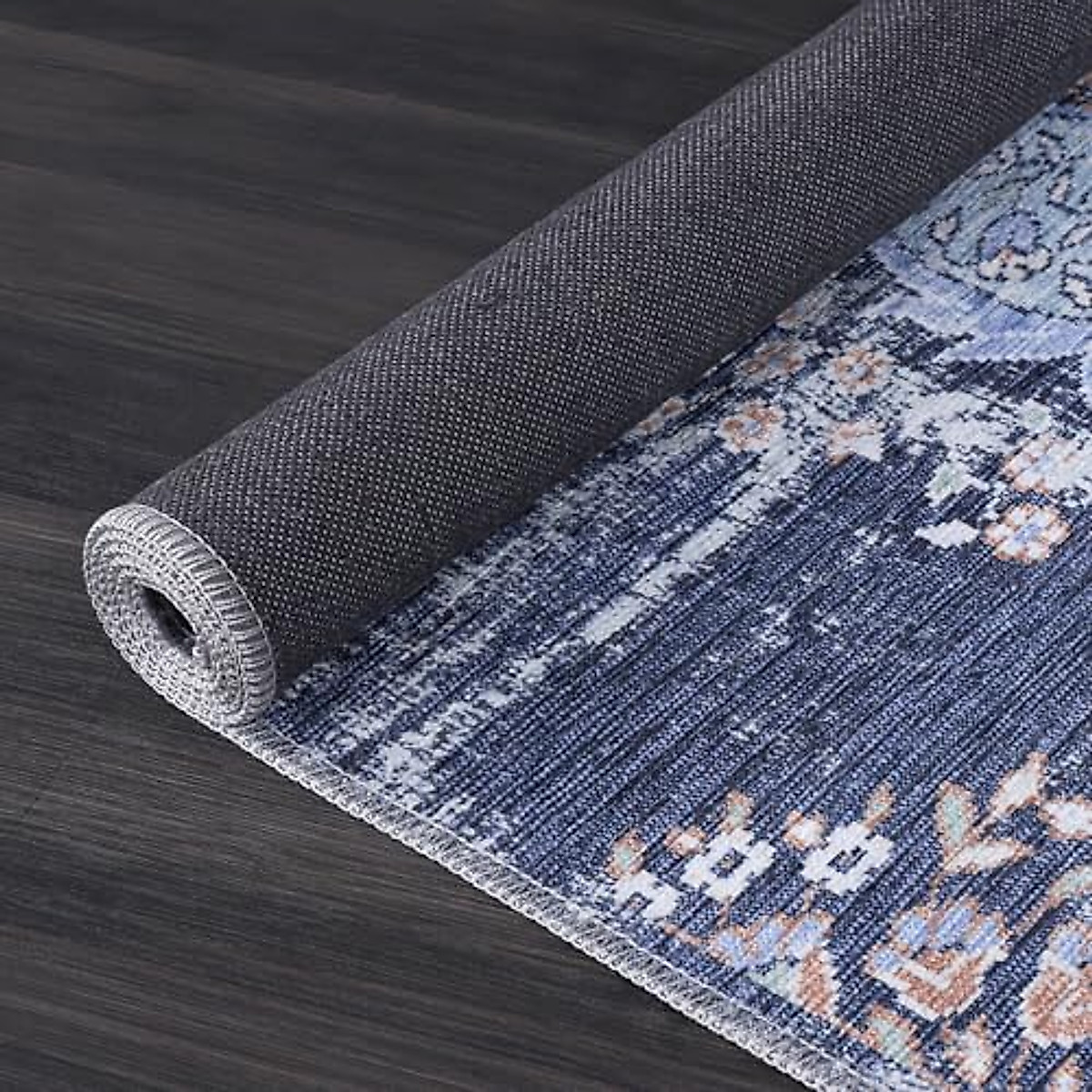 CAMILSON Printed Area Rugs with Ultra Thin Super Strong for Living Room Bedroom, Vintage Rug 8x10, Stain and Water Resistant, Traditional Bohemian Indoor Carpet (8 x 10, Blue)