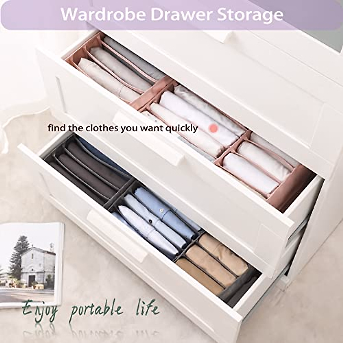 2 Pack Upgraded Jeans T-Shirts Organizer, Wardrobe Clothes Dividers Organizer, Foldable Closet Drawer Storage Box for Jeans Legging T-Shirts Sweat Pant Baby Clothes - Large, Grey