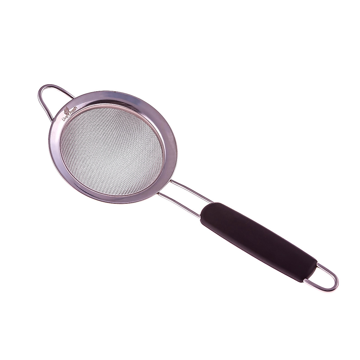 LiveFresh Fine Mesh Stainless Steel Mini Tea Strainer with Non Slip Handle - 3 inch - Ideal Size for Straining Teas and Cocktails or Sifting Flour, Sugar, Spices, and Herbs