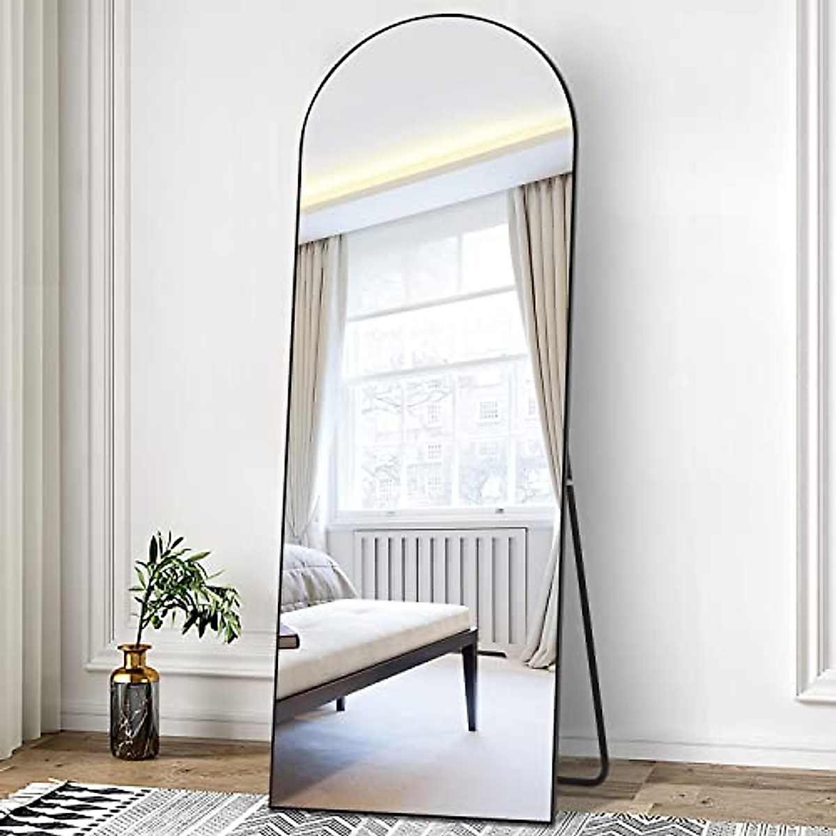PexFix Full Length Mirror Sleek Arched-Top Standing Mirror Floor Mirror, Wall Mirror Standing, Leaning Hanging for Home, 65"x22", Black