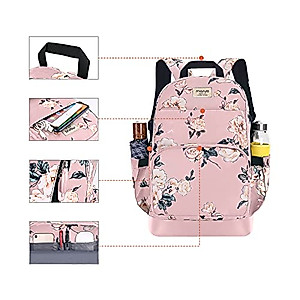 MOSISO 15.6-16 inch Laptop Backpack for Women, Polyester Anti-Theft Stylish Casual Daypack Bag with Luggage Strap & USB Charging Port, Camellia Travel Backpack, Pink