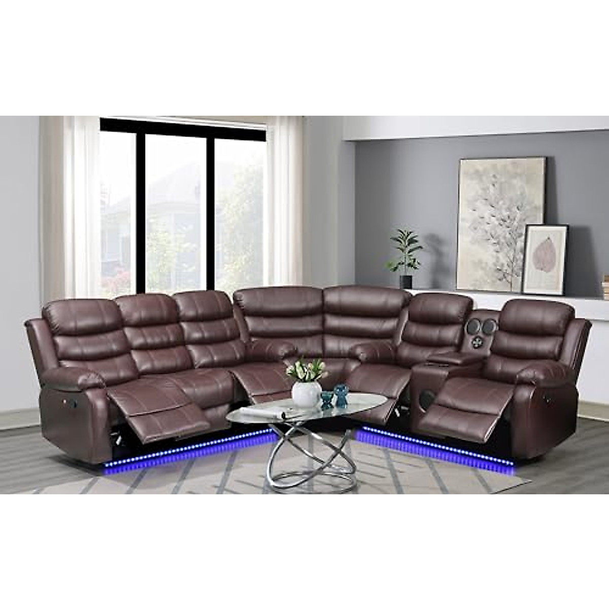 Kingway Inc Johnson Power Recliner Sectional Sofa, Brown