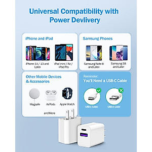 PZSOLID USB C Wall Charger Compatible for Apple Watch, 2Pack 20W Fast Charger Block, Type C Charging Block Plug Compatible for iPhone 15/15 Pro/Plus/Pro Max, Apple Watch Series 8 9 7, Samsung Galaxy