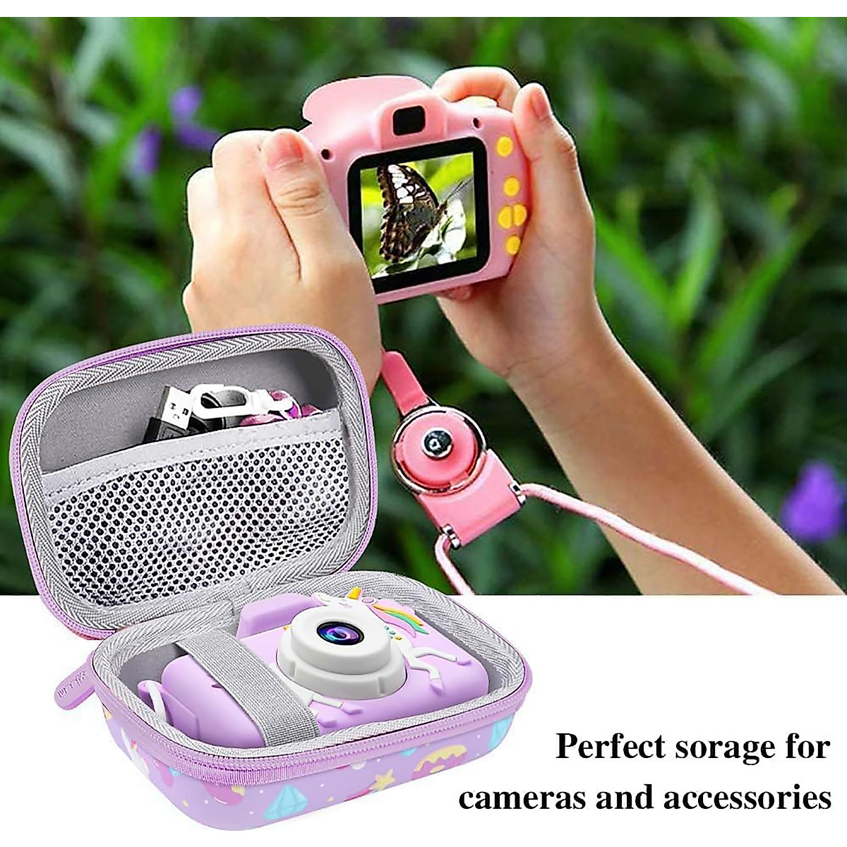 Leayjeen Kids Camera Case Compatible with Goopow/Dwfit/Slothcloud/Colofree/KIZJORYA Kids Camera Toys and Children Digital Video Camera,Best Easter Birthday Festival Gift-Purple Unicorn(Case Only)