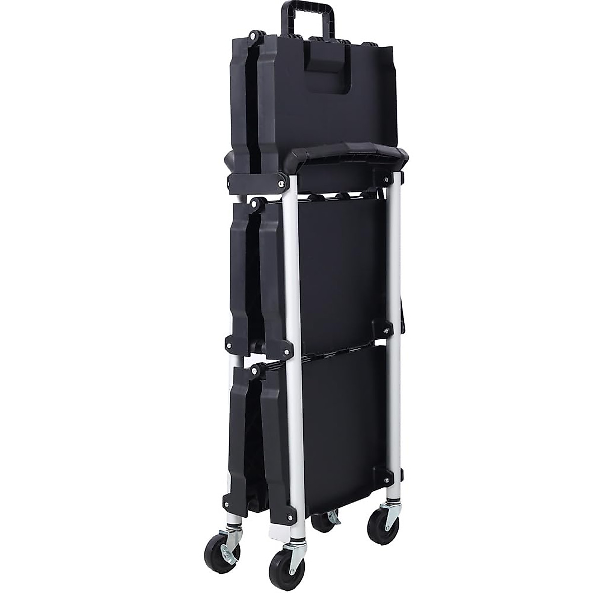Yone jx je 3 Layers Folding Collapsible Service Cart Pack, Folding Collapsible Service Cart, 50 Lb, Load Capacity Per Shelf, Black