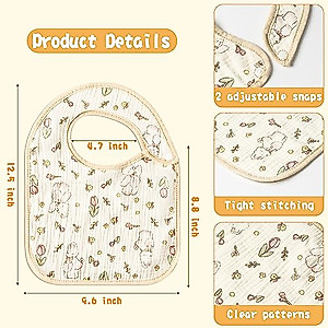 Zainpe 6Pcs Snap Muslin Cotton Baby Bibs Flowers Rabbits Patterns Infants Drooling Bib Soft & Absorbent Adjustable Burp Cloths Feeding Bibs for Newborns Girls Boys Toddlers Teething Eating 0-36 Months