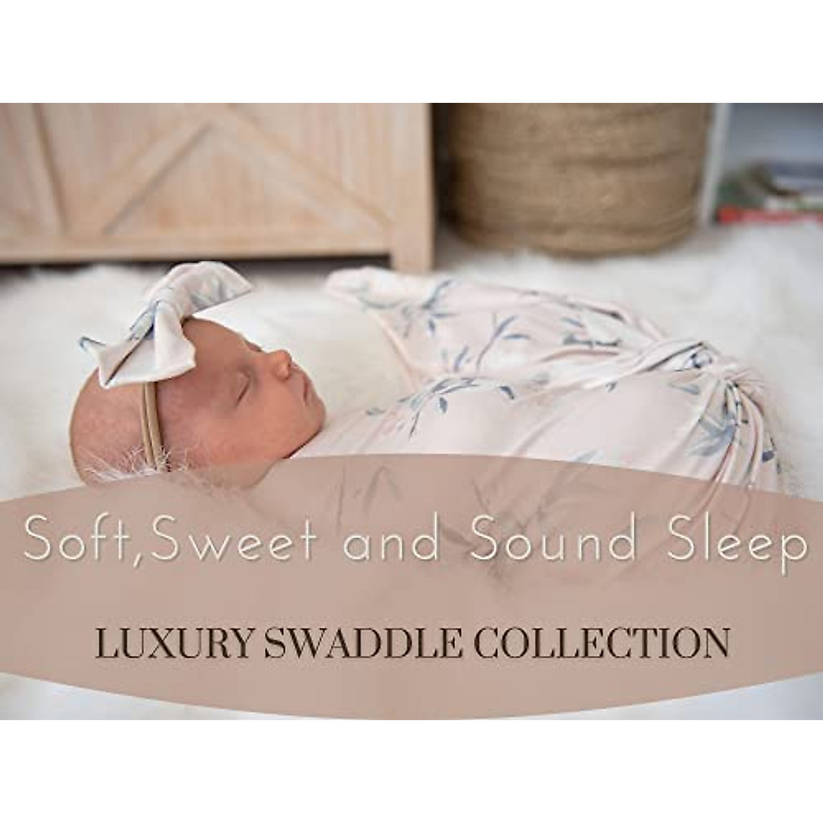 Giggle Angel Newborn Receiving Blanket Baby Girl Swaddle Blanket Photography Blanket Set with Headband or Hat (Light Pink Floral)