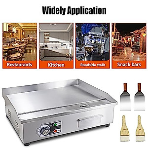 ExGizmo 22" Commercial Electric Griddle,Electric Countertop Flat Top Griddle,110V 1600W Electric Flat Top Grill,Non-Stick Restaurant Teppanyaki Stainless Steel Grill,Adjustable Temperature Control