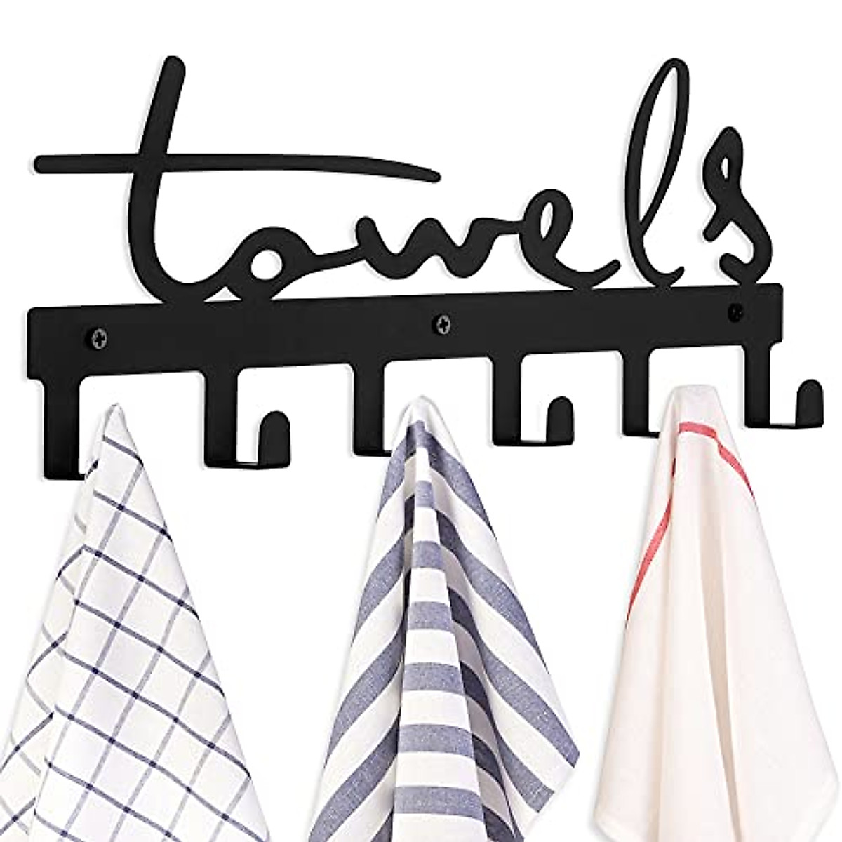 Goutoports Bathroom Towel Rack Wall Mount Towel Holder Kitchen Metal Holder Rack 6 Hooks Hot Tub Accessories Rustproof and Waterproof (Black)