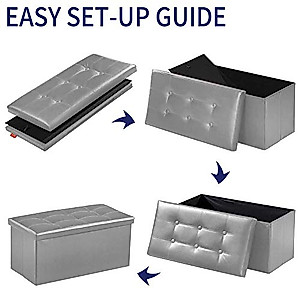BRIAN & DANY 30" Faux Leather Folding Storage Ottoman Bench, Perfect Toy and Shoe Chest, Foot Rest,Coffee Table,Folding Bench Chest with Cover (Grey)
