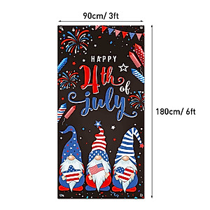 4th of July Banner Patriotic Decoration Independence Day Door Banner 4th of July Gnomes Door Cover America Strip Star Memorial Day Sign for Indoor Outdoor Party Supplies 71 x 35 Inches