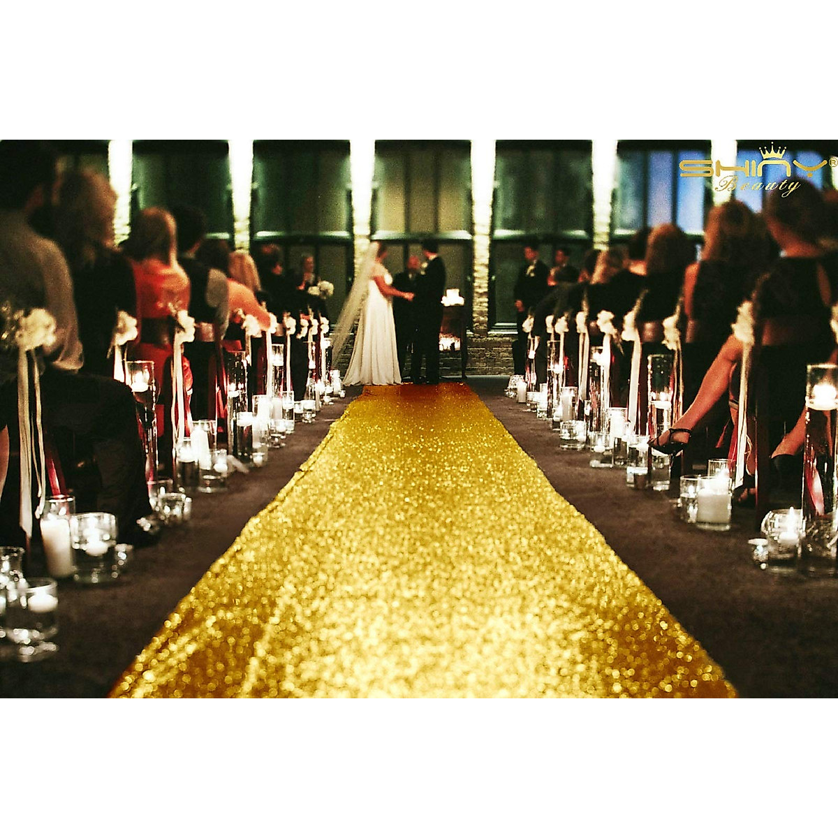 ShinyBeauty Gold Aisle Runner-4FTx15FT-Sequin Aisle Runners Carpet Aisle Runner Outdoor Bridal Aisle Runner Glitter Aisle Runner for Wedding Ceremony (4FTx15FT, Gold)