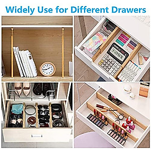 6 Pack Adjustable Bamboo Drawer Dividers Organizers, Spring Loaded Drawer Separators - Expandable Drawer Organization Separators for Kitchen, Dresser, Bedroom, Baby Drawer, Office (17.5-22 inch)