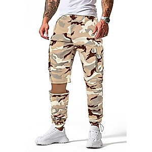 GINGTTO Men's Convertible Outdoor Hiking Pants Slim Fit Tactical Pants for Men Stretch Joggers Golf Travel Pants Camo Khaki 38