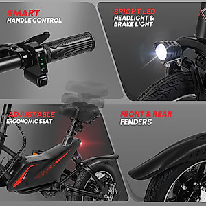 PEXMOR Electric Bike for Adults, 350W Motor (Peak 500W) Folding Ebike | Full Suspension | 36V 6AH Battery, 14" Foldable Commuter City Electric Bicycle for Adults/Teens, Complies to UL2849