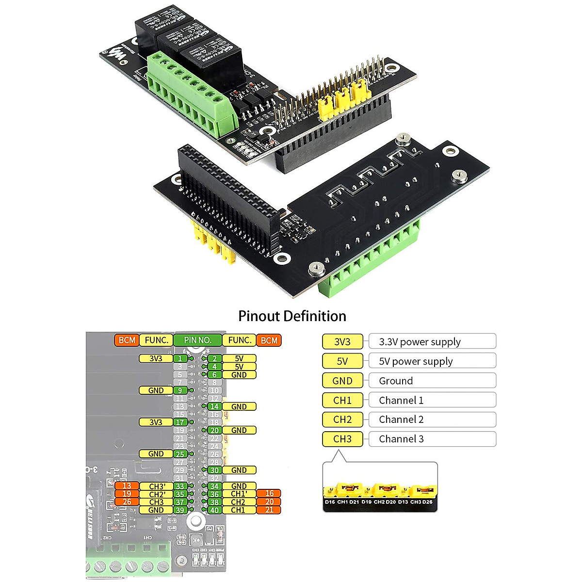 3-Channel Relay Expansion Board for Jetson Nano Developer Kit B01 and Jetson Nano 2GB Developer Kit, up to 2X Stackable Max Load ≤5A 250V AC or ≤5A 30V DC