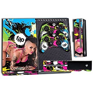 Xbox One Console Designer Skin for Microsoft Xbox One System Plus Two(2) Decals For: Xbox One Controller - Christy Mack Neon Splatter