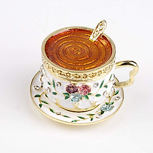 SEVENBEES Coffee Cup Figurine Collectibles Hinged Jewelry Box Trinket Boxes