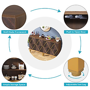 Tribesigns Sideboard Buffet Cabinet Set of 2, 59 Inch Kitchen Sideboard Cabinet with Doors and Adjustable Shelves, Coffee Bar Cabinet Storage Cabinet for Dining Room, Living Room, Dark Brown