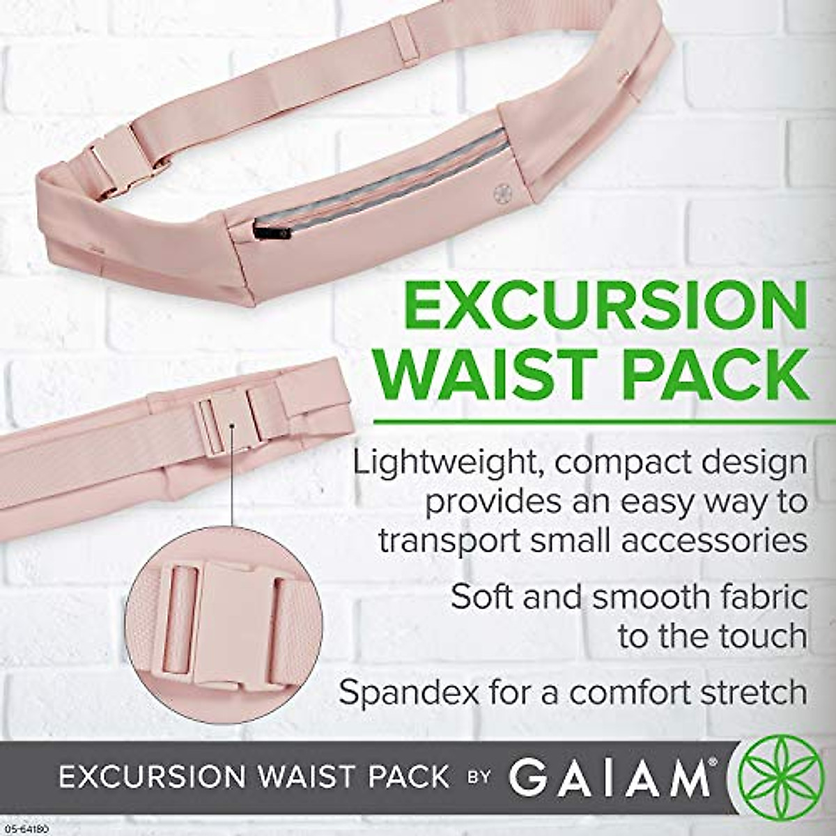 Gaiam Fanny Pack Running Belt Bag - Excursion Waist Pack Slimfit Adjustable Exercise Gym Workout Pouch Jogging Bag, Multi Pocket Walking, Runner Accessories Women, Men - Blush
