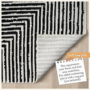 Indigo Ink - Washable Area Rug, Stain Resistant, Easy to Clean, Black/White Geometric Boho Decor, Dorm Room Essentials, for Living Room, Bedroom, Office (6' x 9', Panther Collection)