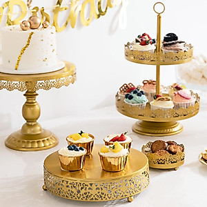 HBlife 6 PCS Gold Cake Stand Dessert Table Display Set Include Cake Stands, Cupcake Stand/Tower, Dessert Stands, Perfect Display for Wedding, Party, Birthday, Baby Shower, Anniversary Decorations