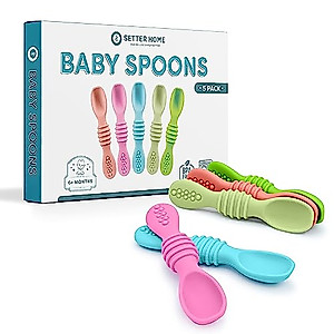 Silicone Baby Spoons First Stage Infant Feeding Spoon For Boys And Girls, Dishwasher-Safe Silicone Baby Feeding Set Soft Tip First Spoon Ergonomic Silicone Training Spoon, Assorted Colors