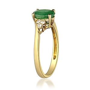 Gin & Grace 10K Yellow Gold Natural Diamond (I1,I2) & Natural Emerald Statement Ring for Women Jewelry Gifts