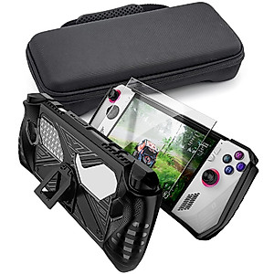 ENCASED Accessories Set for Asus ROG Ally - Handheld Kickstand Case with Hardshell Carrying Bag and Tempered Glass Screen Protector (Black)