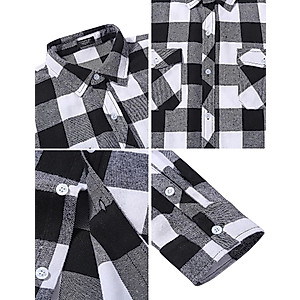 COOFANDY Men's Casual Shirt Long Sleeve Buffalo Plaid Checkered Flannel Shirts Black White