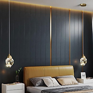 MOKLMD Gold Color Crystal Personality Shape Pendant Lamp.Chandelier Crystal Shade with Metal Head and Light Transmission.70.9in Adjustable Rope Hanging Lamp.for Bedroom, Dining Room Droplight