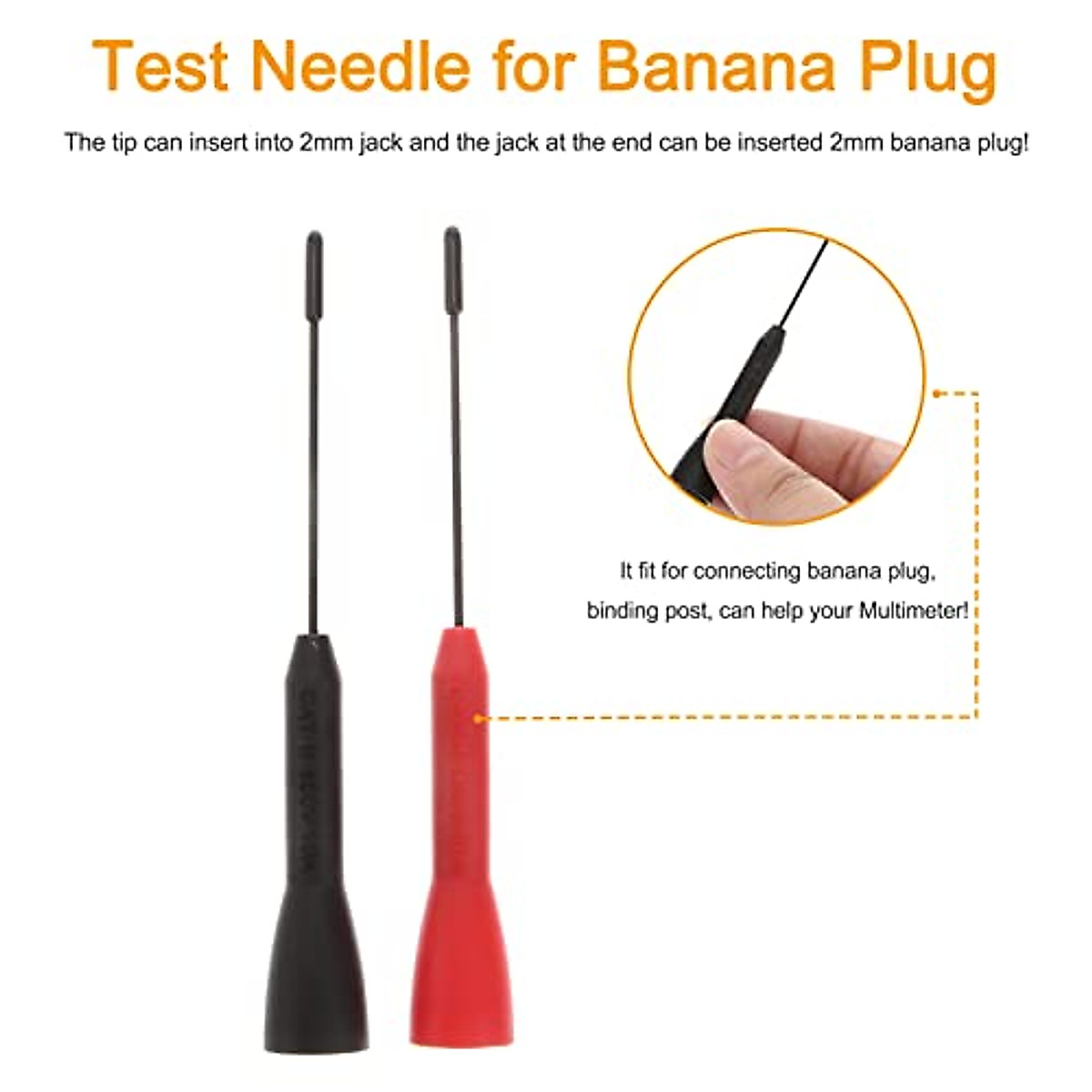iplusmile Multimeter Tester Test Leads Test Probe Pins Multimeter Probes Tips, Extended Fine Point Tip Adapter Set Electronic Test Lead for Banana Plug Multimeter 2mm, 2pcs