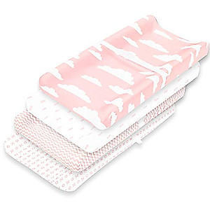 Changing Pad Cover – Premium Baby Changing Pad Covers 4 Pack – Girl Changing Pad Cover – Pure Jersey Machine Washable Pink and White Changing Table Cover – Diaper Changing Pad Cover Sheets