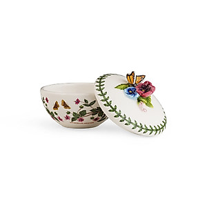 Portmeirion Elegant Botanic Garden Butterfly Trinket Box, 2.5" - Floral Motif Organizer for Rings, Bracelets, Small Jewelry - Durable Dolomite with Chip-Resistant Glaze - Decorative Holder