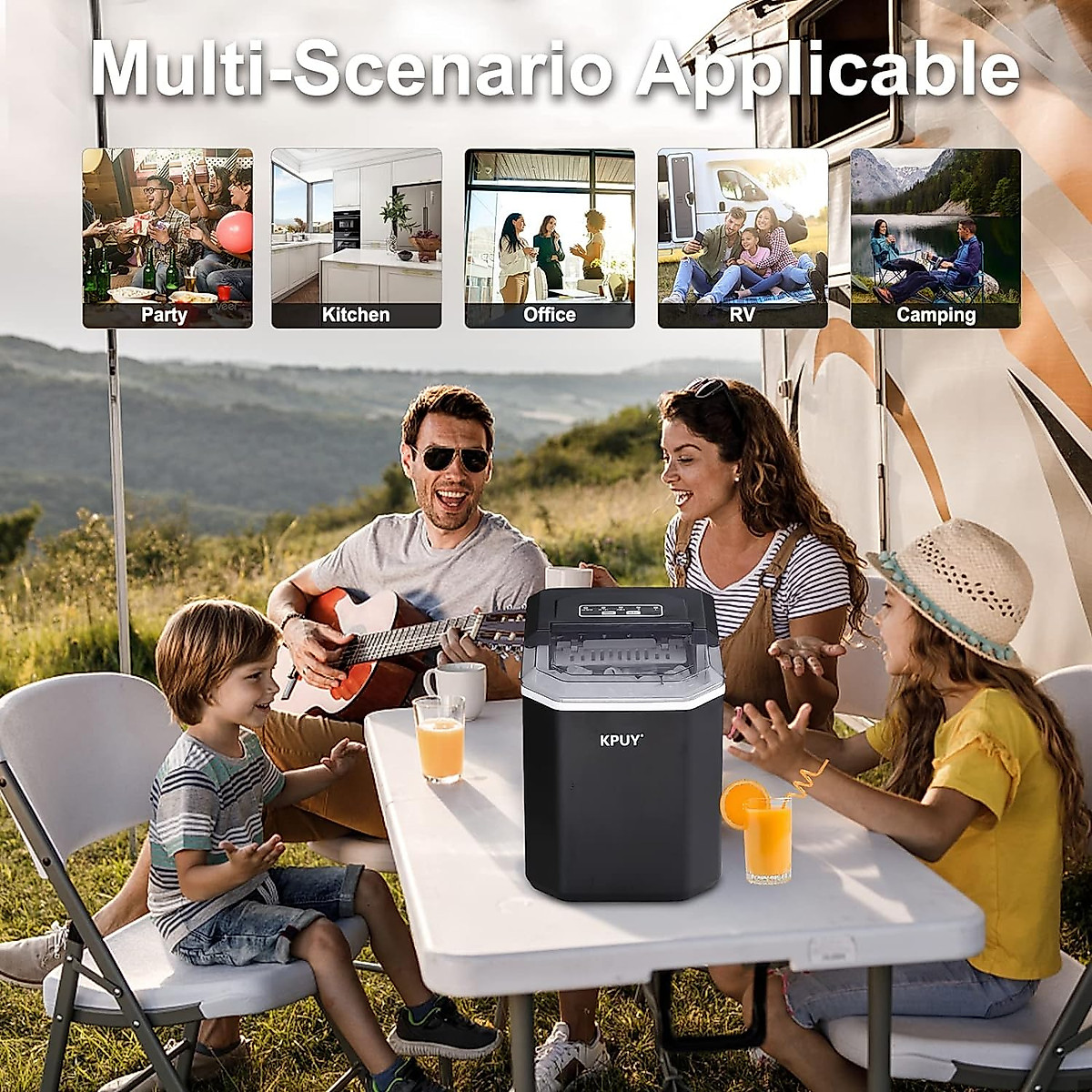 KPUY Ice Maker Machine Countertop Ice Machine for Home, Self-Cleaning Ice Maker, 9 Cubes Ready in 6-13 Mins, 12KGs in 24Hrs Portable Ice Cube Maker Machine for Home/Kitchen/Office/Bar