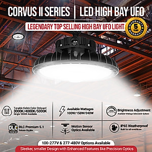 RuggedGrade 100 Watt - Corvus II Series - LED High Bay UFO - 14,500 Lumen - 4000K - DLC Premium 5.1