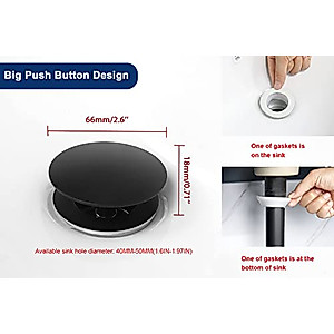 NearMoon Bathroom Sink Drain Without Overflow, 304 Stainless Steel Pop up Drain with Detachable Strainer Basket, Anti-Clogging Hair Catcher Assembly Stopper Vessel Sink (Matte Black)