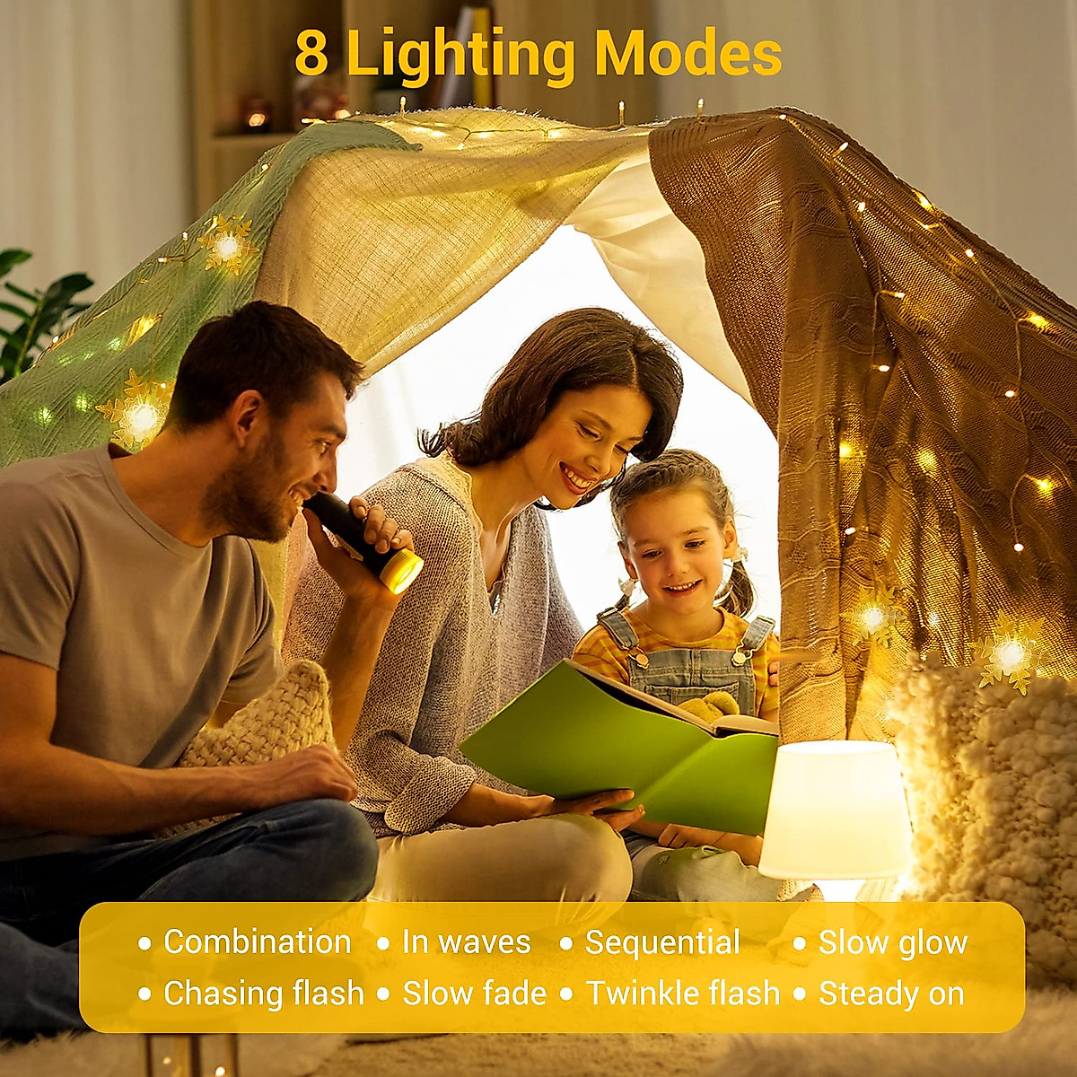 Snowflake Curtain Lights: 212 LED String Lights with 15 Snowflakes, Decorative Twinkle Window Fairy Light 8 Modes for Indoor Home Bedroom Wall Garden Patio Porch Party Wedding Xmas Decor