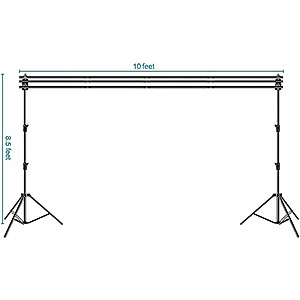 Emart Triple Crossbar 10 ft Wide 8.5 ft Height Backdrop Stand, Photo Video Studio Heavy Duty Adjustable Photography Muslin Background Support System Kit - 3 in 1 Multi Backdrop Stand