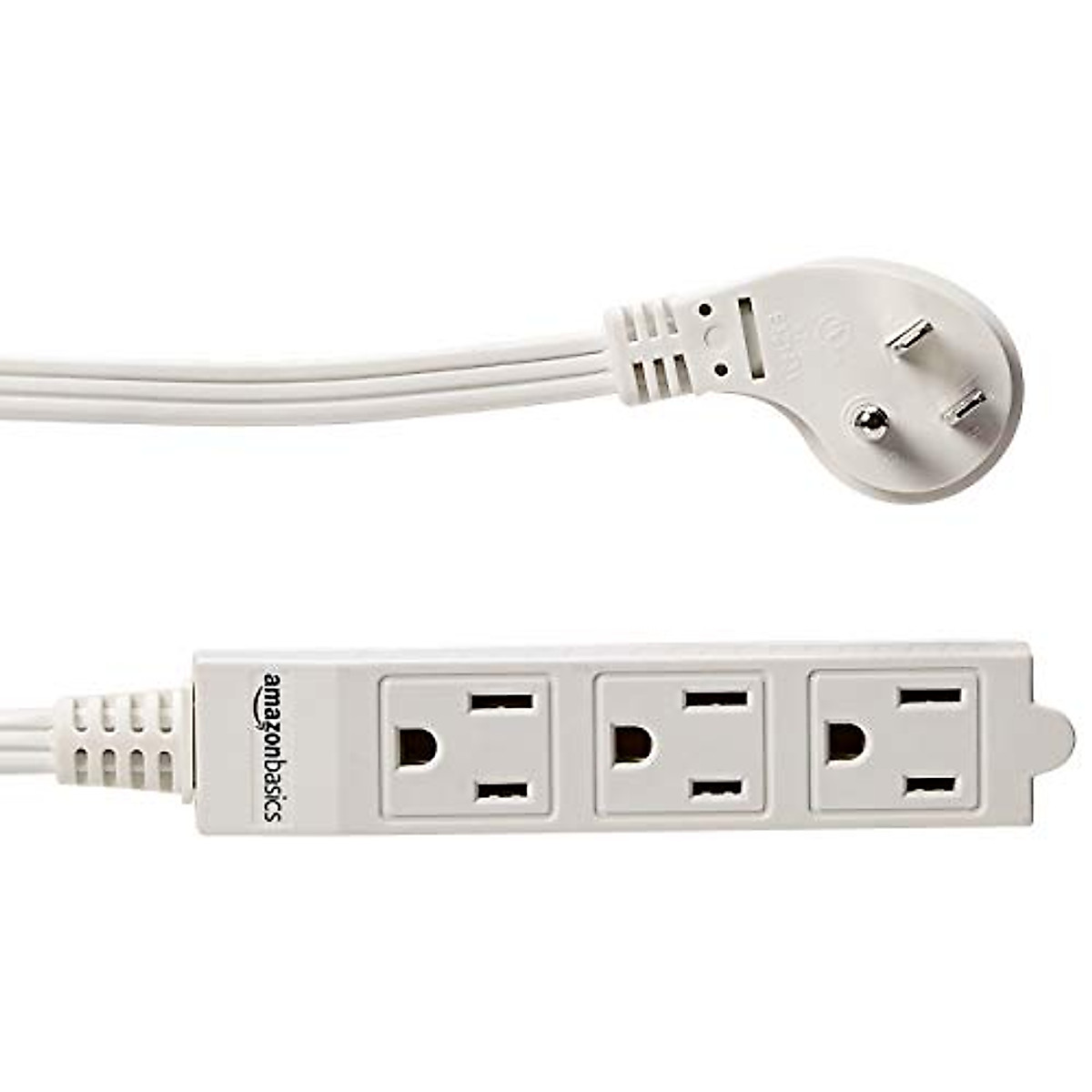 Amazon Basics 3-Foot 3-Prong Indoor Extension Cord Power Strip - Flat Plug, Grounded - 13 Amps, 1625 Watts, 125 VAC - 2-Pack, White