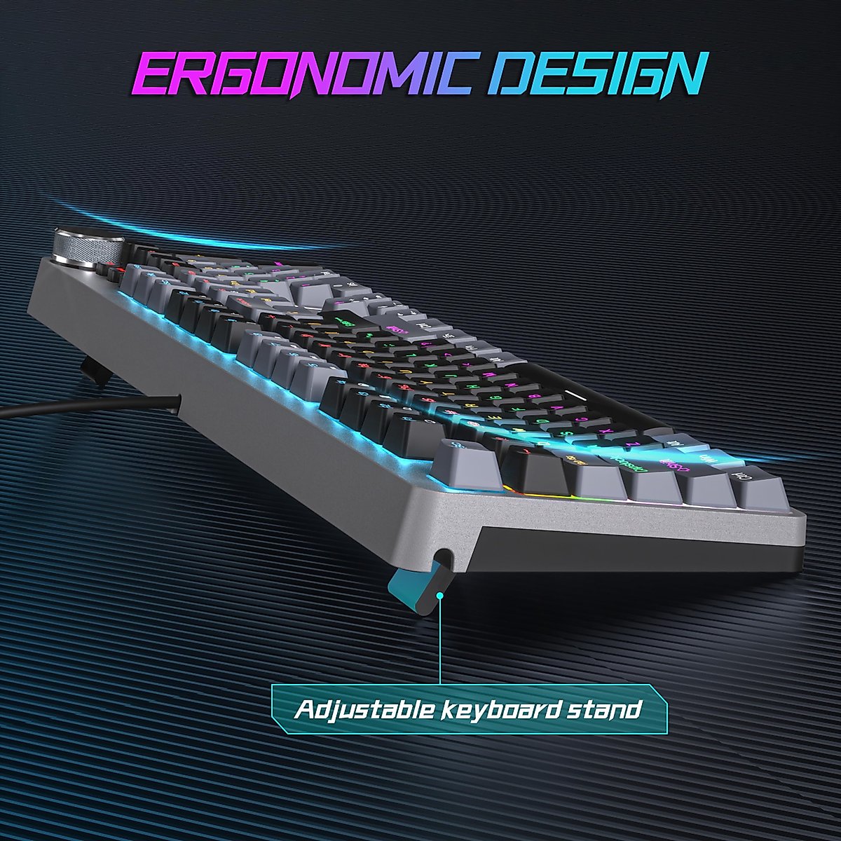 Mechanical Gaming Keyboard, RGB Backlit 104 Keys Full Size Keyboard with Multimedia Knob, Double Shot Keycaps, Full Anti-Ghosting, Blue Switch Wired Computer Keyboard for Windows PC Mac Xbox Gamer