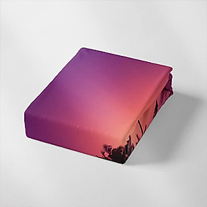 Jingzhang Ocean Duvet Cover Set 3Pcs Sunset Palm Trees Silhouette Bedding Sets with Zipper Dreamy Dusk Exotic Ocean Scenery Quilt Cover with 2 Pillow Shams,Queen Size