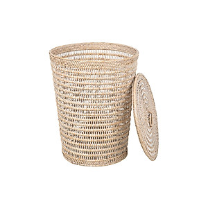 Cambria Rattan Laundry Hamper with Liner, White-Wash