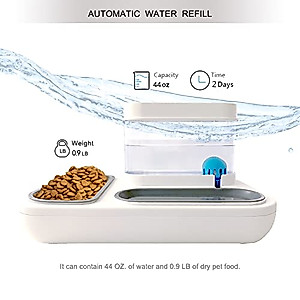 Kattypet Gravity Cat Water Dispenser and Food Bowl, Automatic Cat Water Bowl with Extra Food Feeder for Cats and Small Dogs, Purified Water Quality (Pearl White)