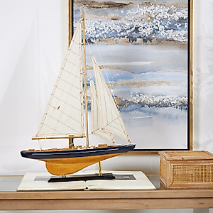 Deco 79 Wood Sail Boat Sculpture with Lifelike Rigging, 17" x 4" x 21", Beige