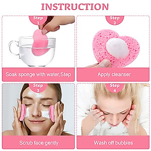 Patelai 50 Count Heart Compressed Facial Sponges Valentine's Day Pink Pads for Face Cleansing Exfoliating Makeup Remover Skincare Travel Home